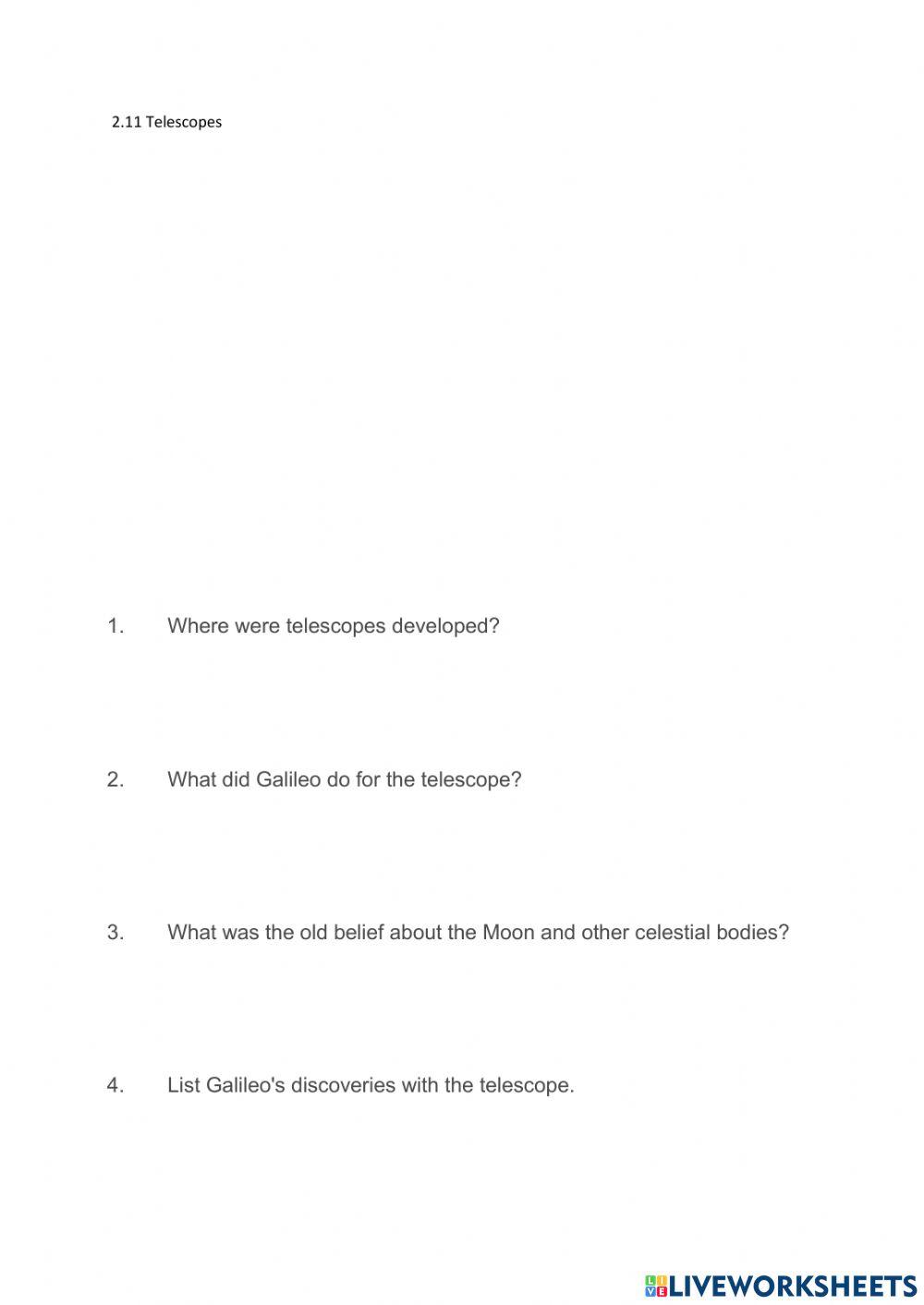 2.11 Telescopes interactive worksheet | Live Worksheets