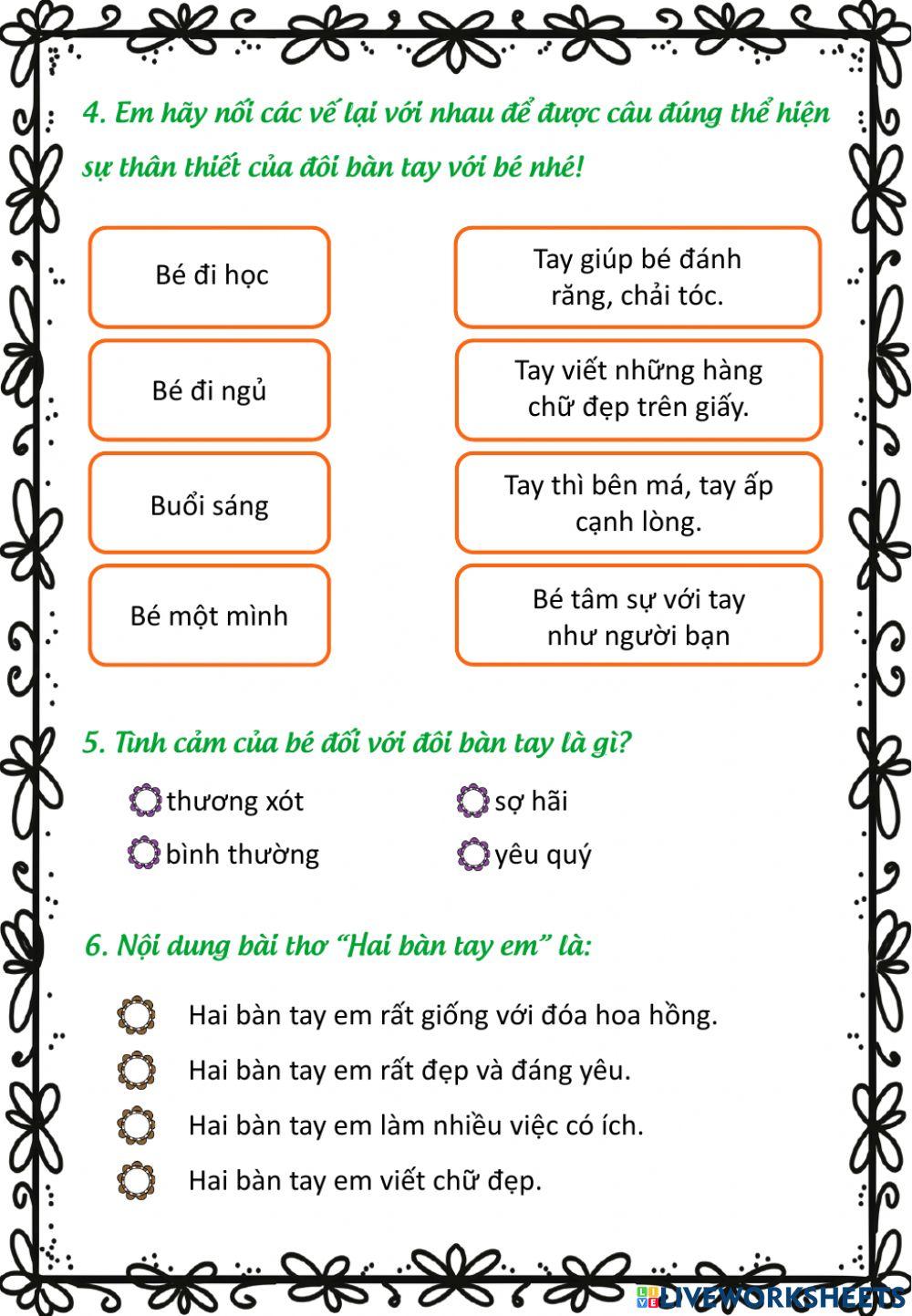 Tập đọc Hai bàn tay em interactive worksheet | Live Worksheets