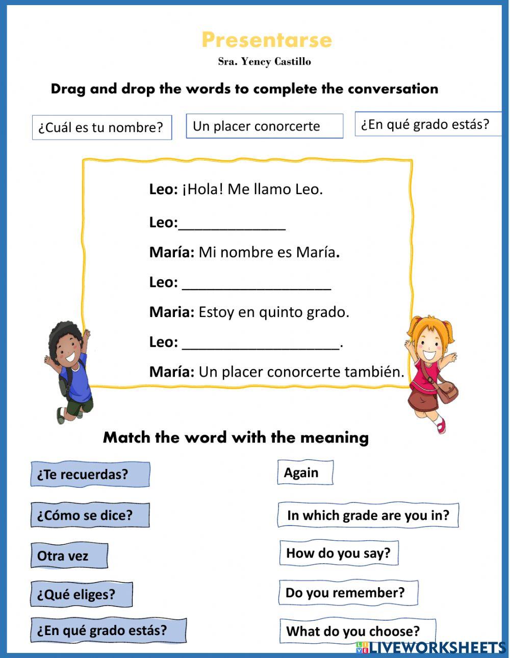 Presentarse | Free Interactive Worksheets | 1360418