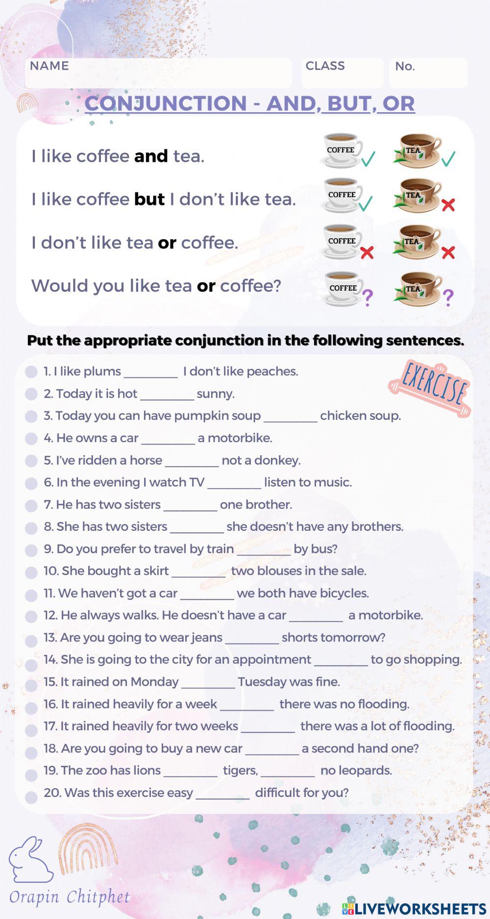 and but or exercise online exercise for | Live Worksheets