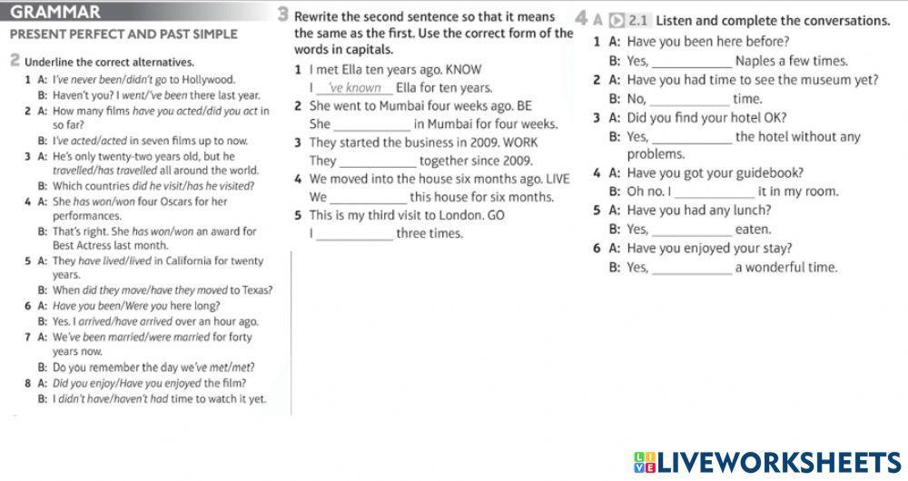 Present Perfect… | Free Interactive Worksheets | 1360747