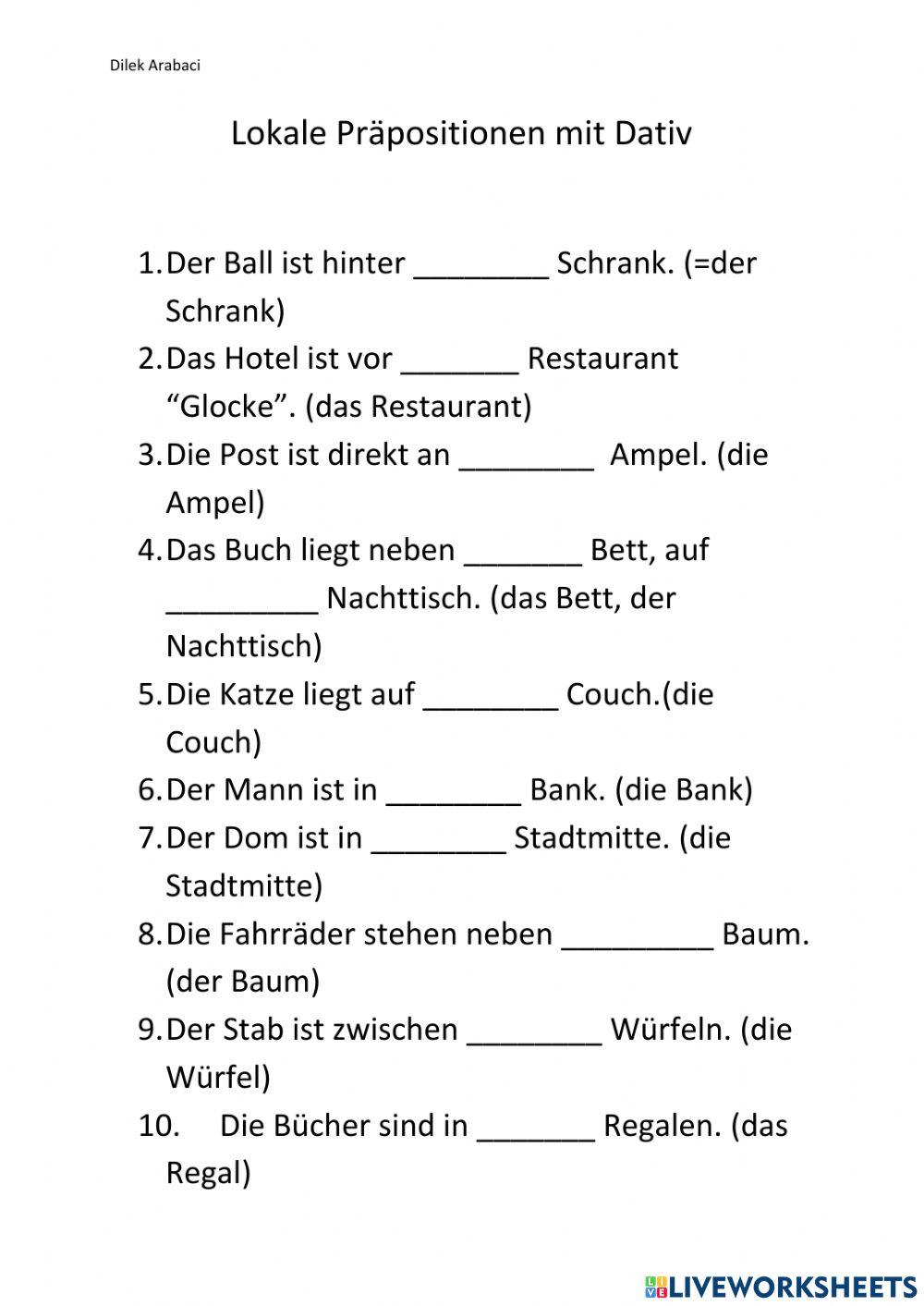 6705823 | lokale präpositionen mit dativ | dilekarabaci
