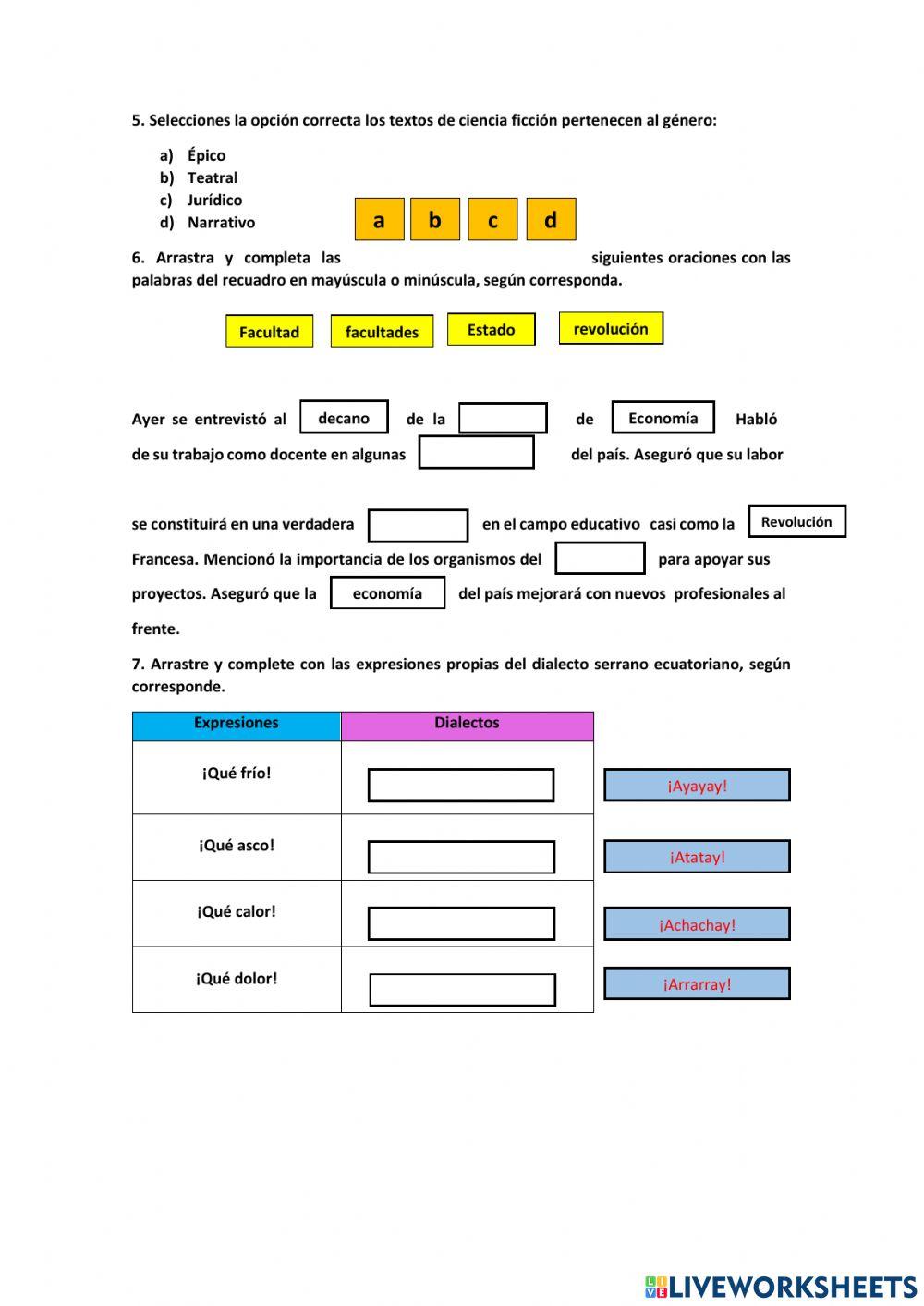 Cuestionario diagnostico 9to LyL worksheet | Live Worksheets