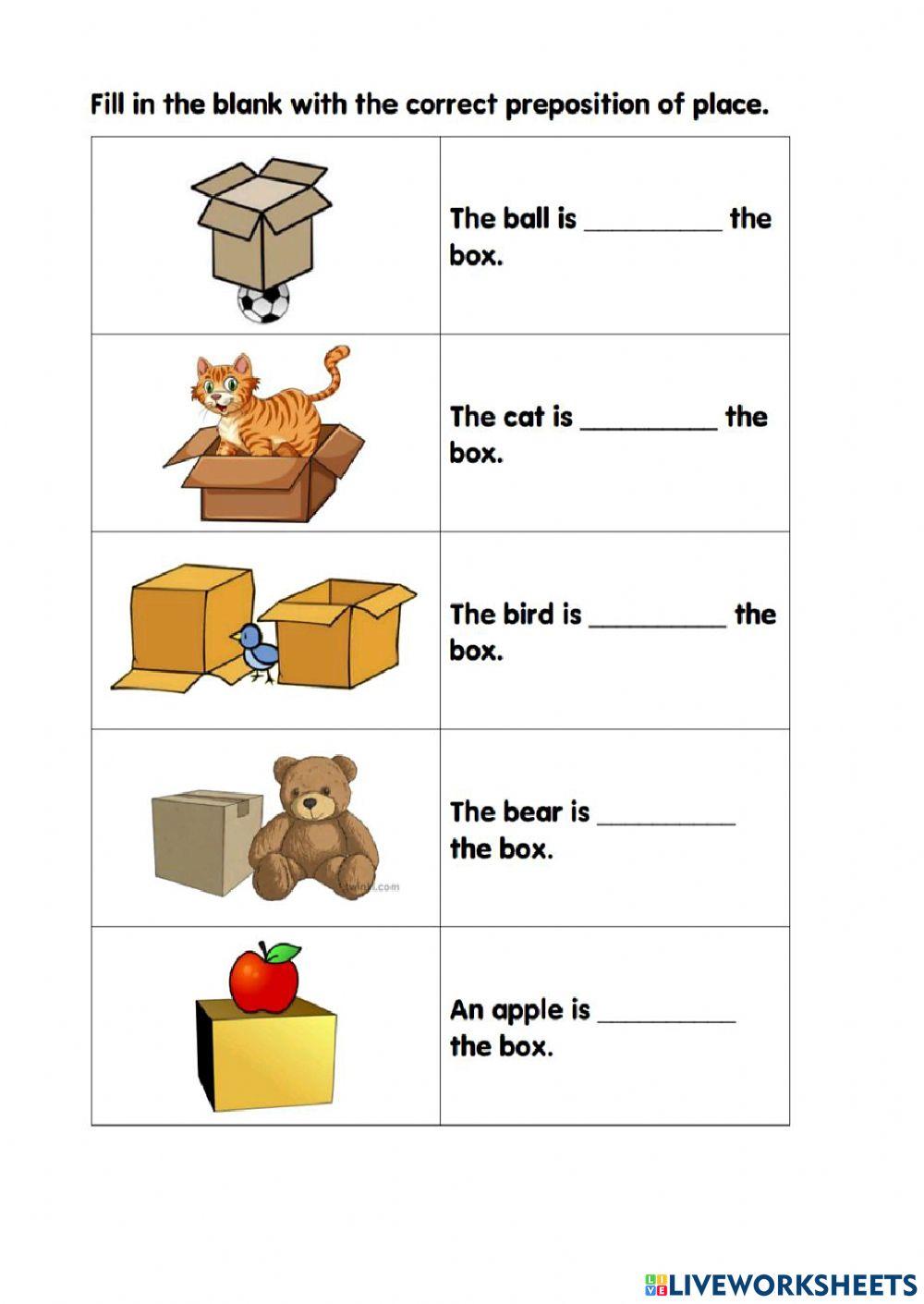 Preposition of place interactive worksheet for YEAR 4 | Live Worksheets