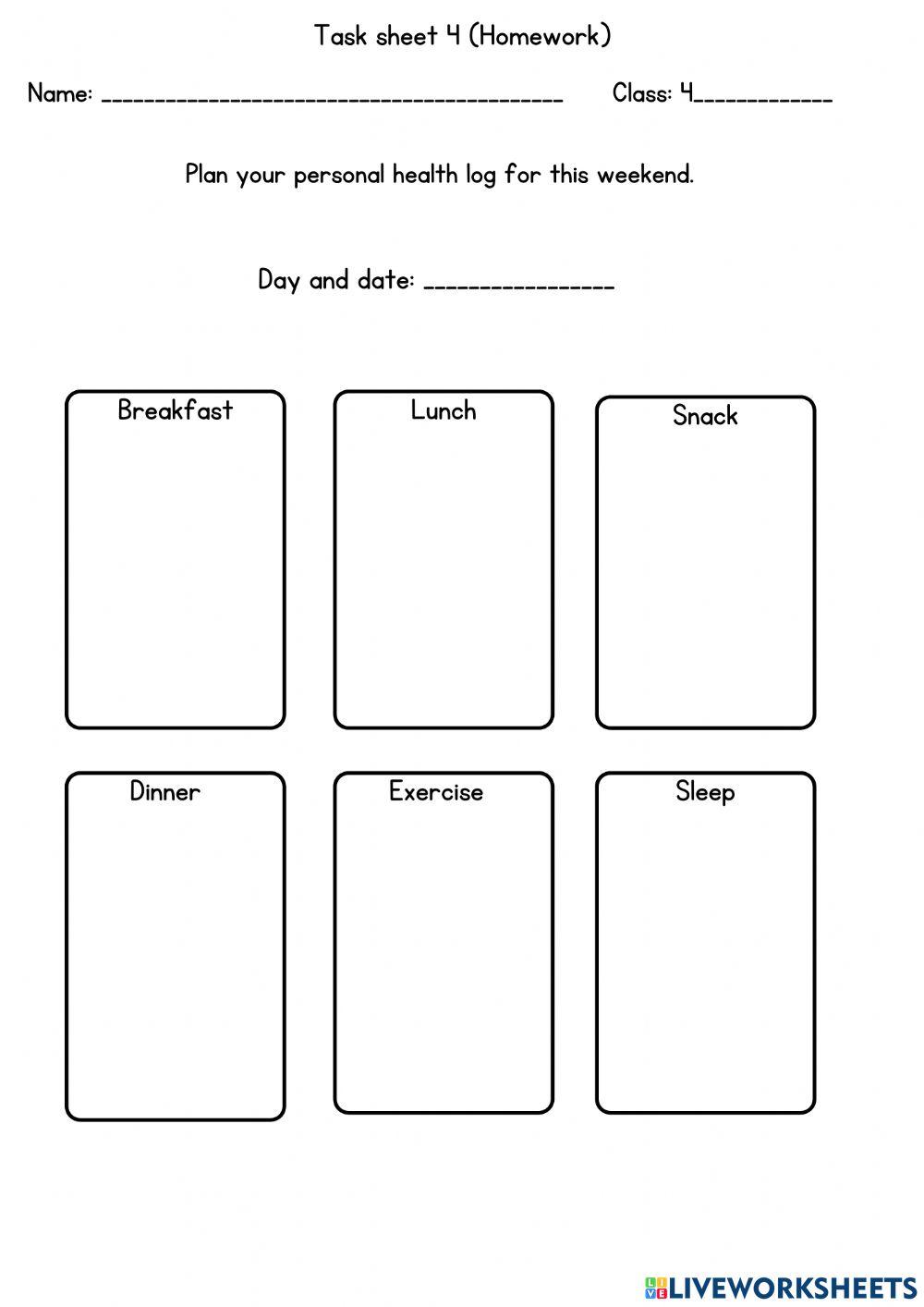 My health log interactive worksheet | Live Worksheets