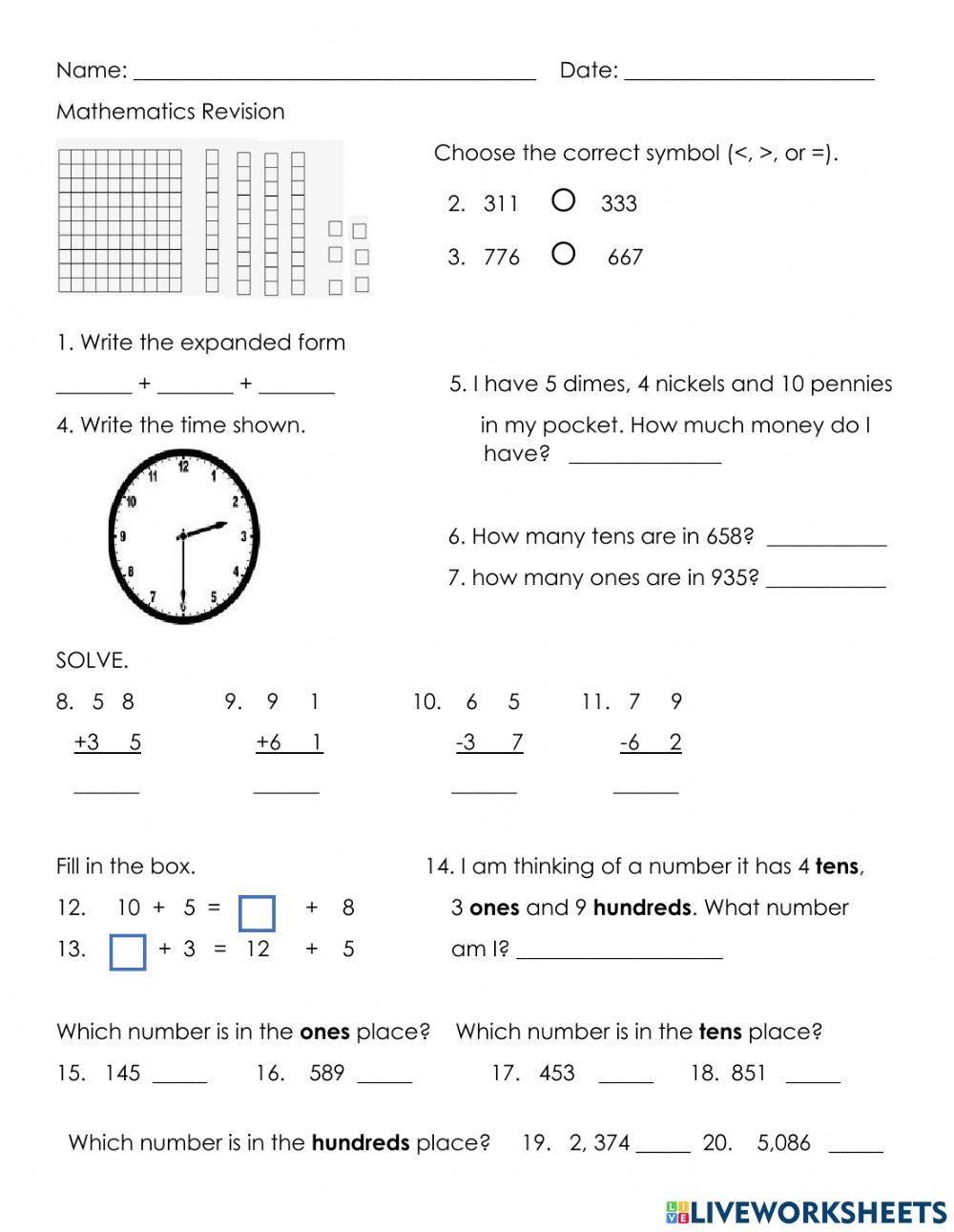 Mathematics Revision online exercise for | Live Worksheets
