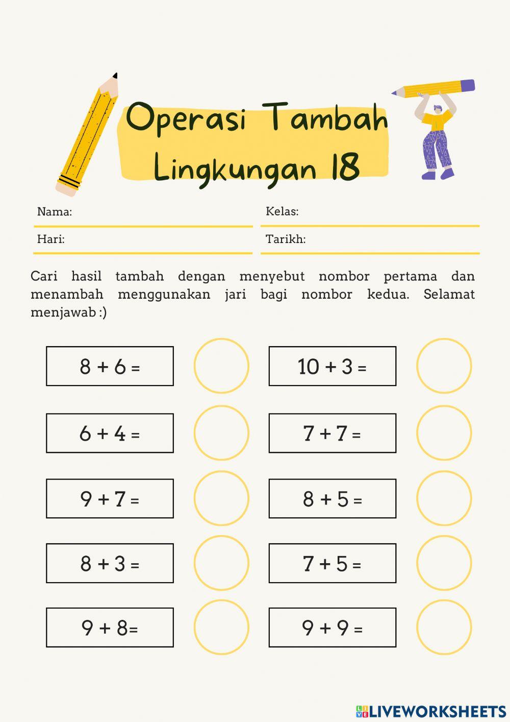 Operasi Tambah | nadiazakiyah | Live Worksheets