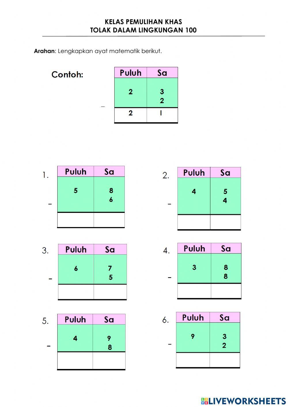 Tolak Dalam Lingkungan 100 free exercise | Live Worksheets