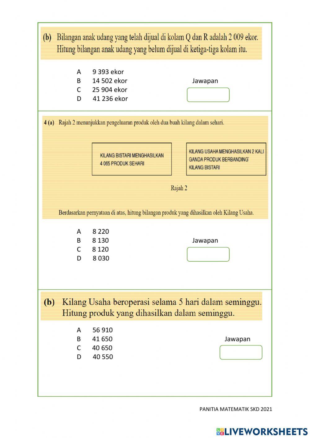 Matematik online exercise for SEK RENDAH | Live Worksheets