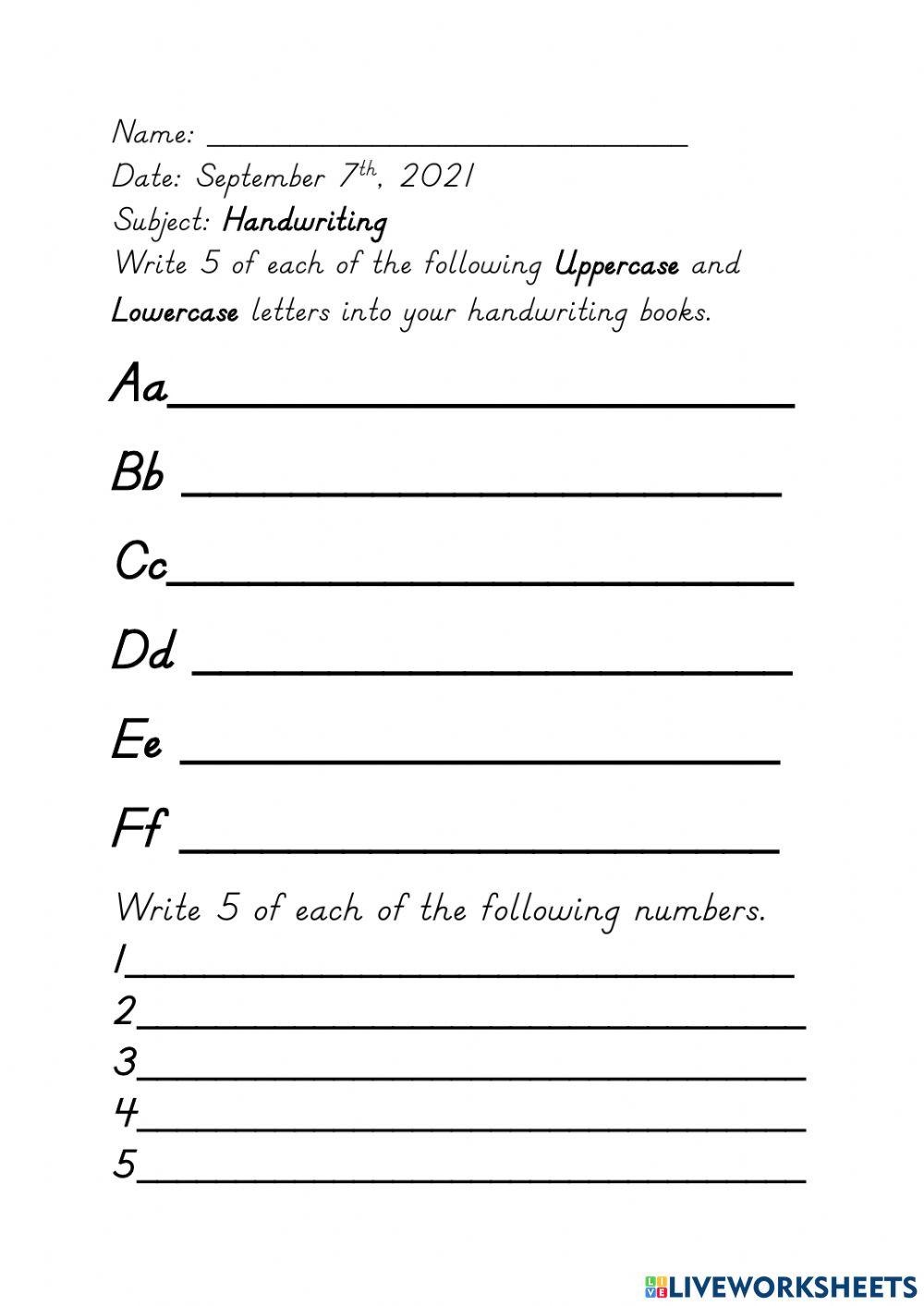 Ashley B. | Handwriting 6706189 | LiveWorksheets