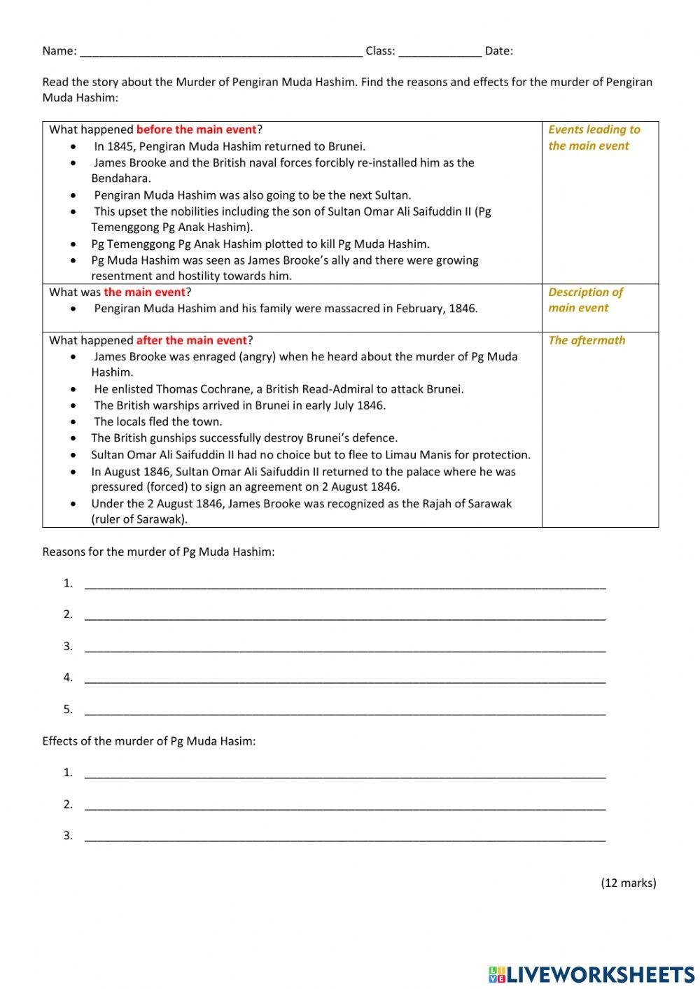 The Analysis of Reasons and Effects worksheet | Live Worksheets
