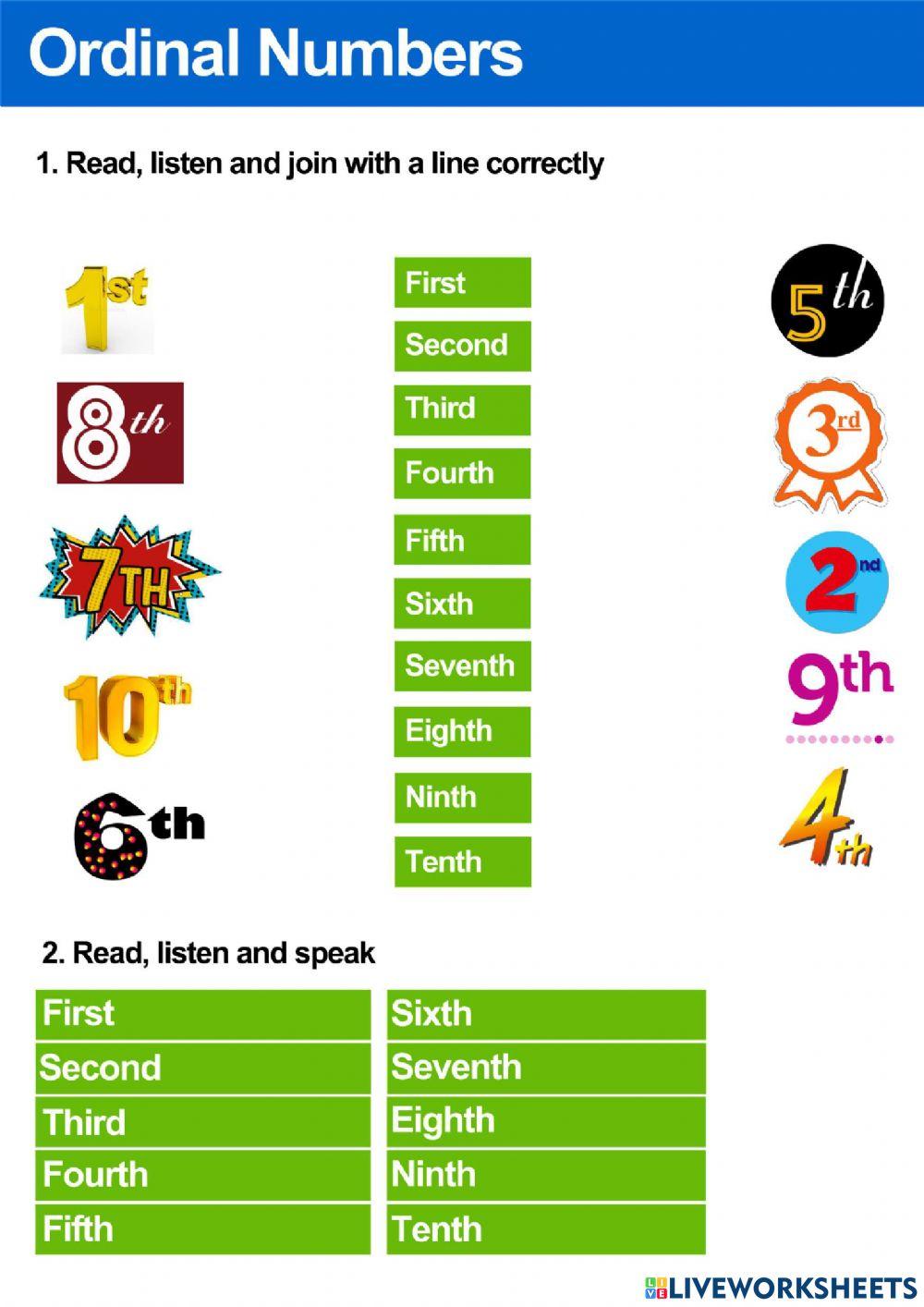 Ordinal Numbers | Free Interactive Worksheets | 1362518