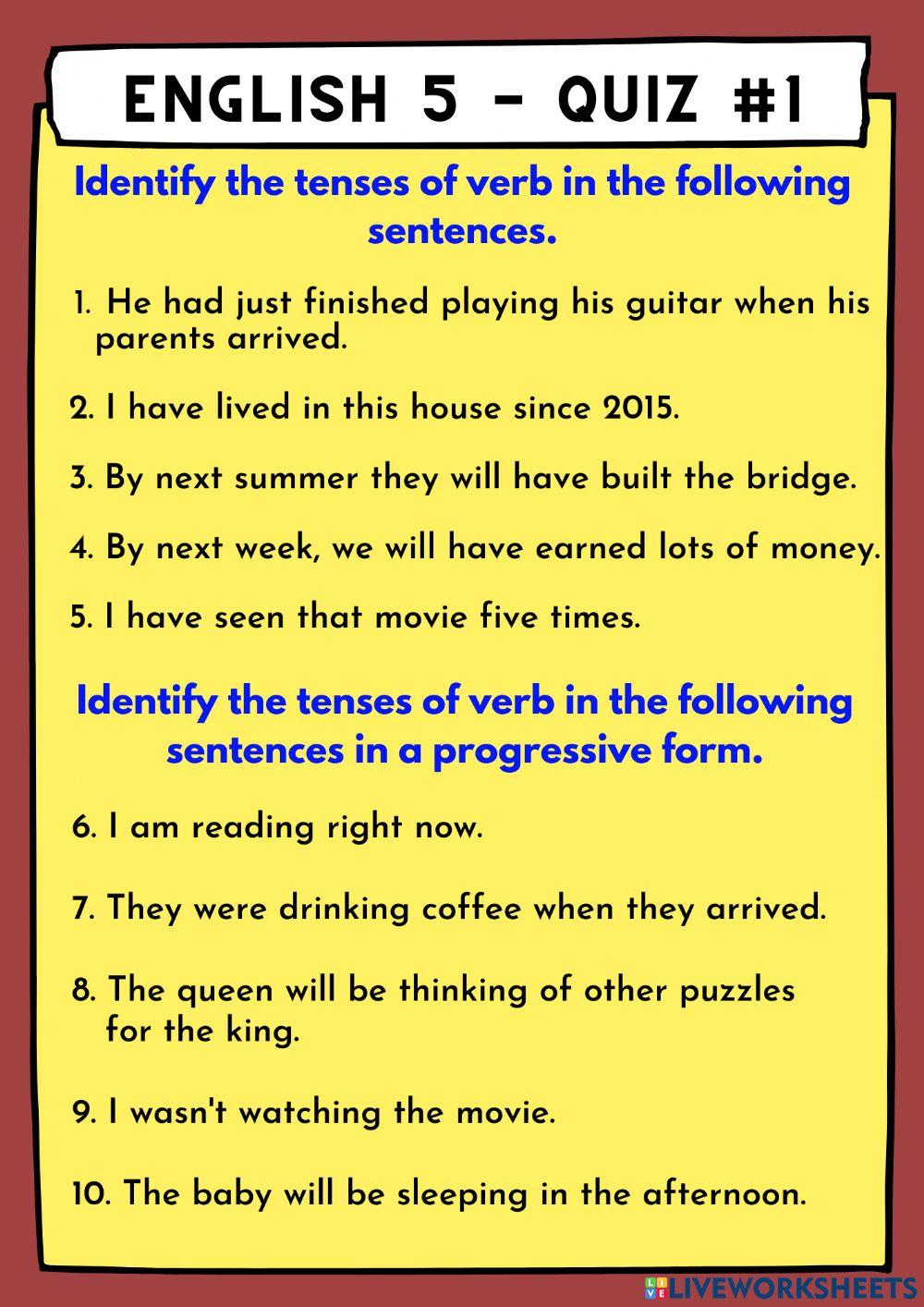 English 4 - quiz 1 interactive worksheet | Live Worksheets