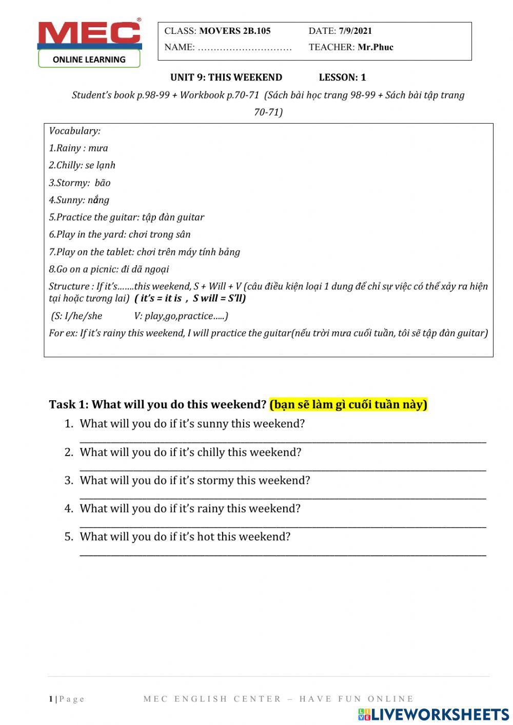 This Weekend worksheet | Live Worksheets