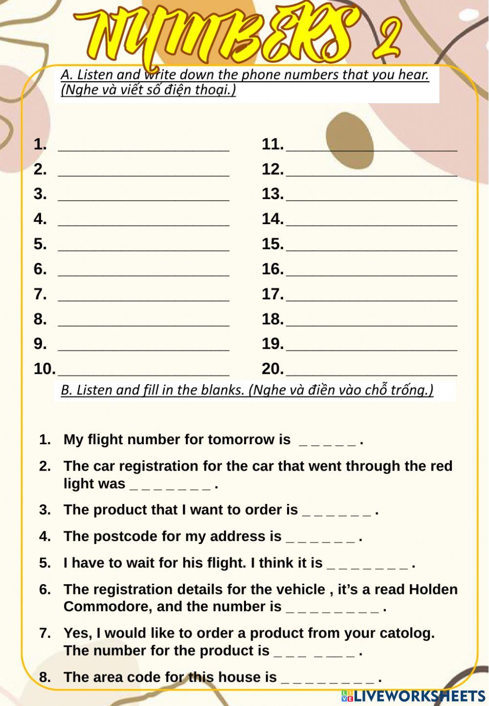 PHONE NUMBER 2 worksheet | Live Worksheets