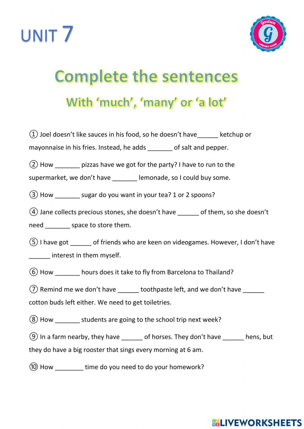 Much-many-a lot worksheet | Live Worksheets