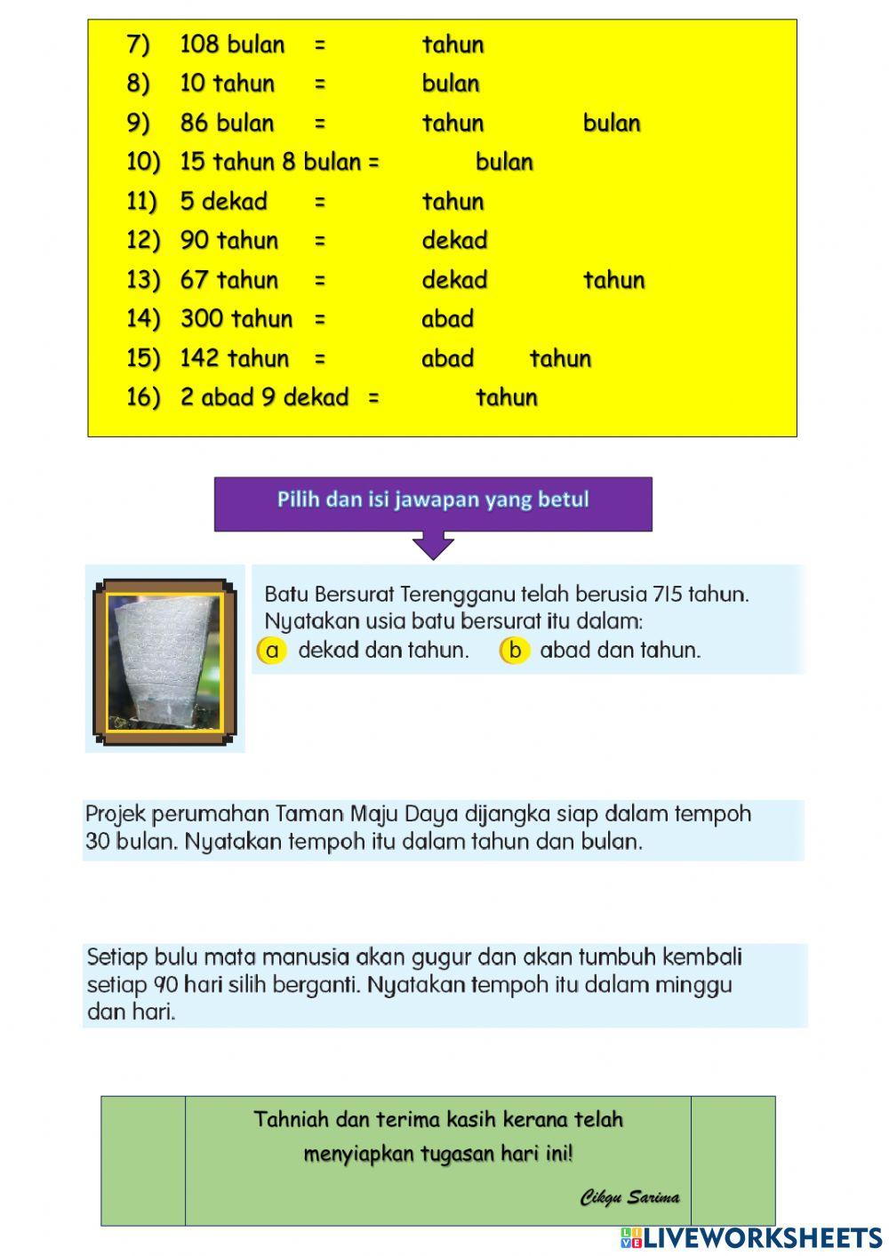 Matematik tahun 4 interactive exercise for Tahun 4 | Live Worksheets