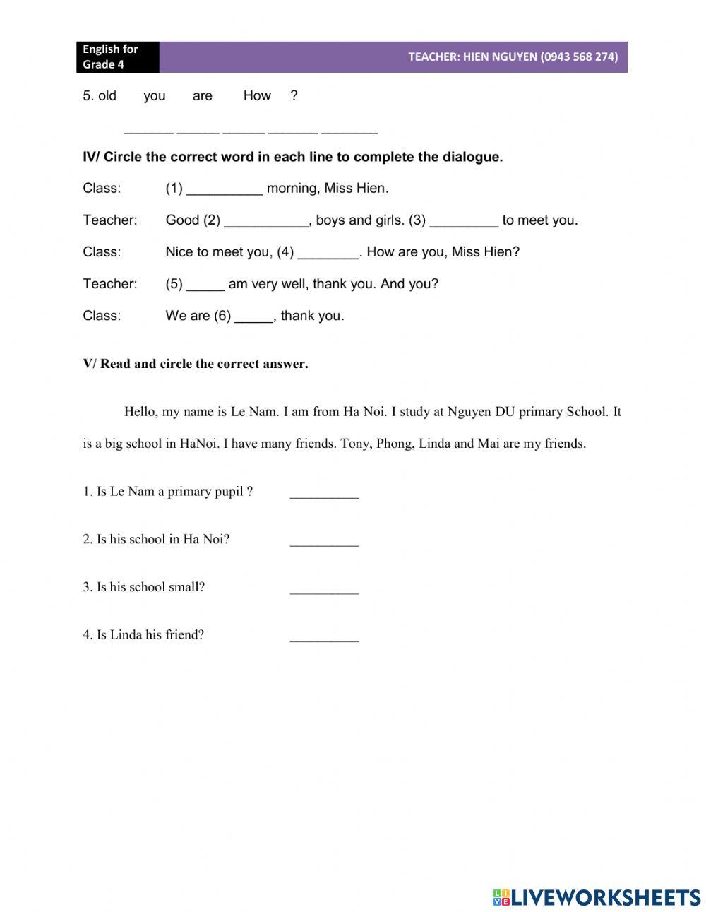 Unit 1 grade 4 interactive worksheet | Live Worksheets