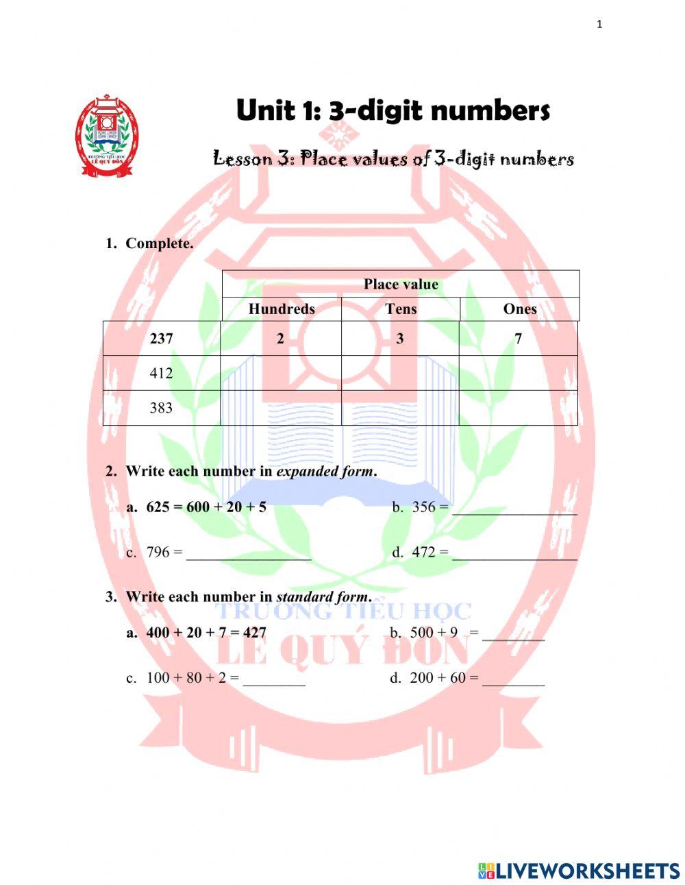 Math 3-Unit1-Le… | Free Interactive Worksheets | 3370905