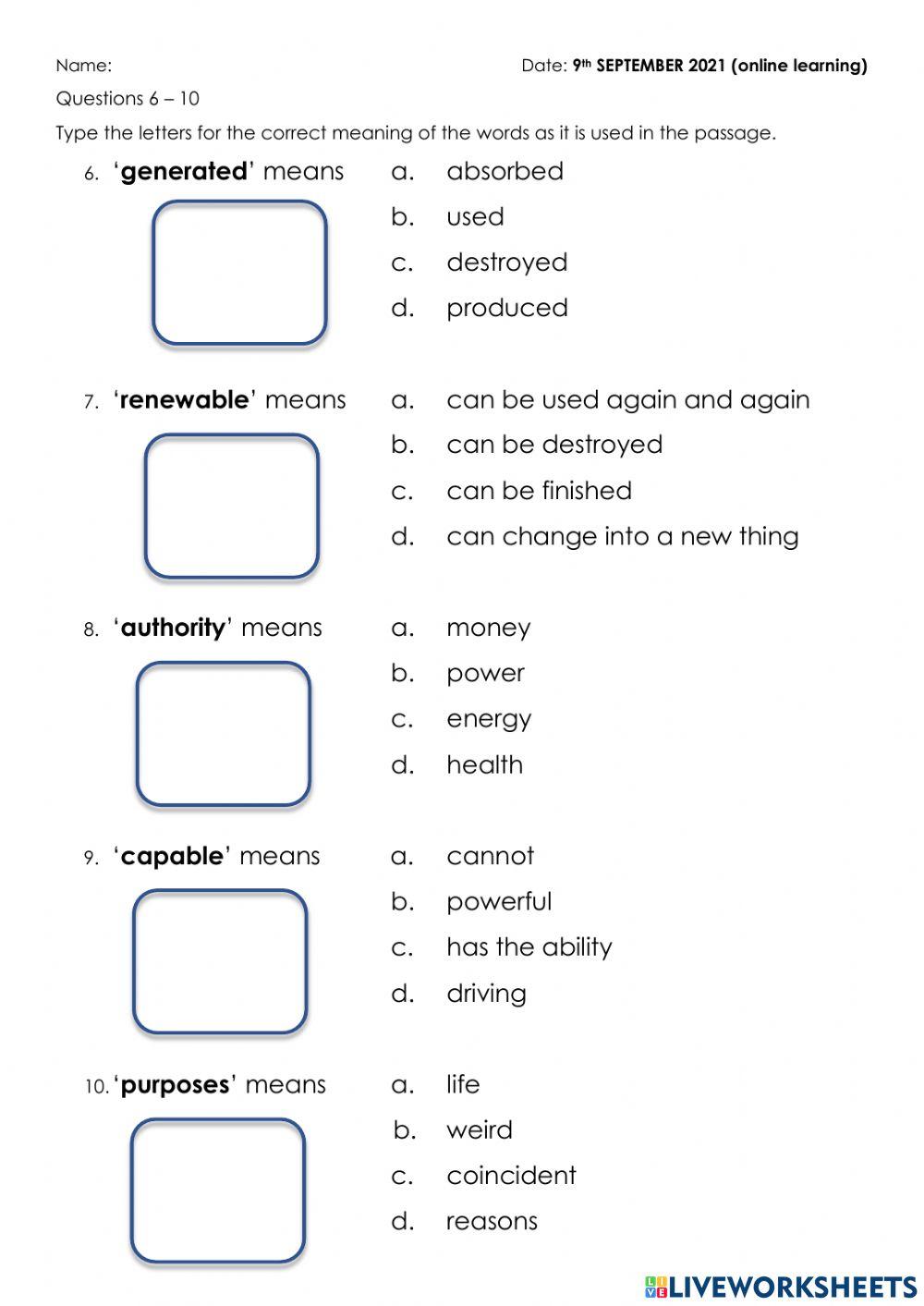 ENERGY (Comprehension - cloze passage) online exercise for | Live ...