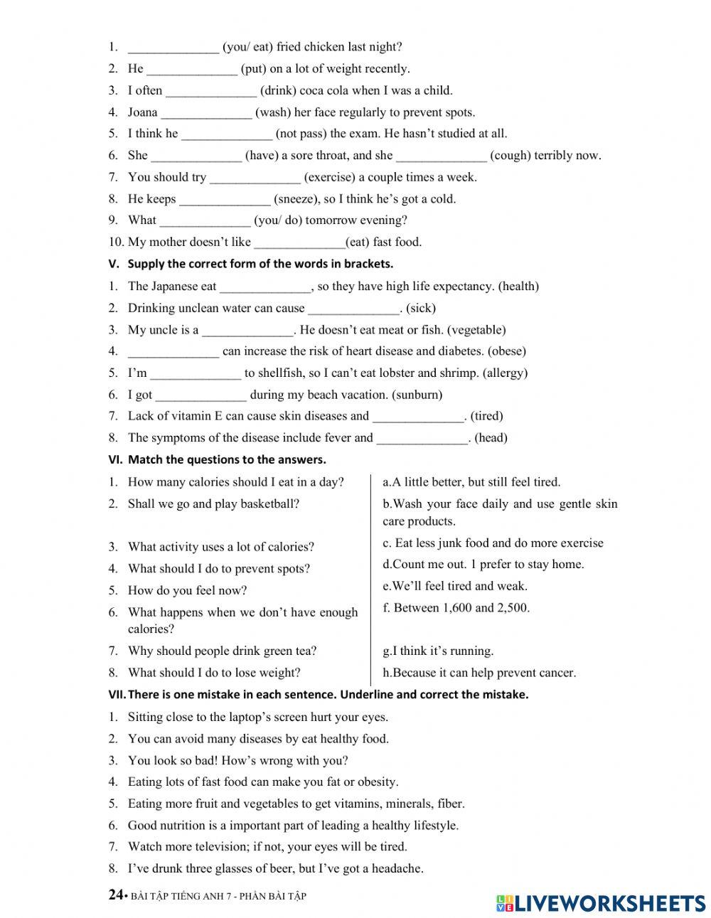 E7-Unit2 online exercise for | Live Worksheets