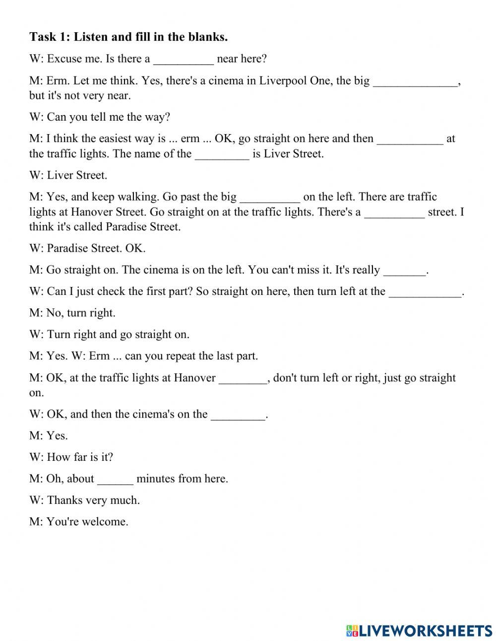 Can you show me the way 2 online exercise for | Live Worksheets