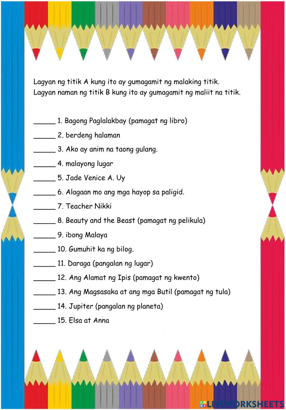 Gamit Ng Malaki Maliit Na Titik Worksheet Grade 3 Titik Punt Gamit Ng Malaki Maliit Na Titik Worksheet Grade 3 Titik Punt