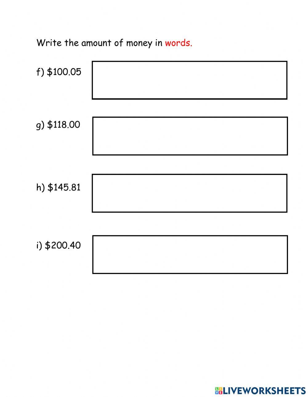 Money online exercise for 2 | Live Worksheets