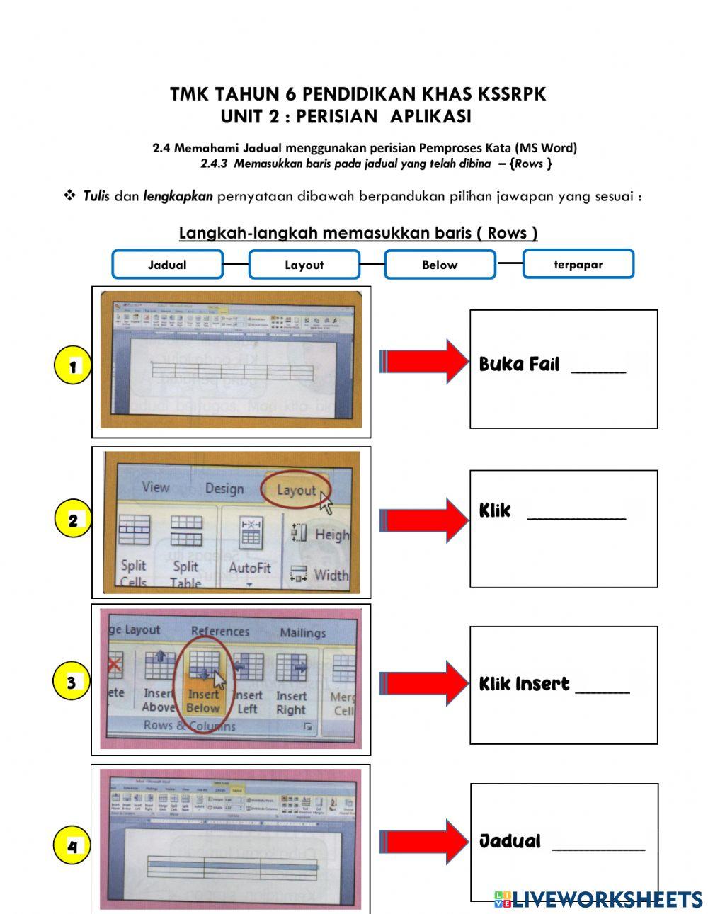 Membina Jadual - Table interactive worksheet | Live Worksheets