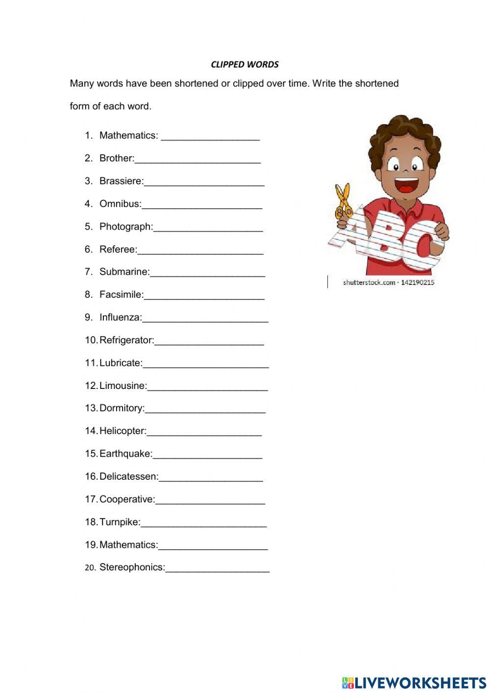 Clipped | Free Interactive Worksheets | 1365713