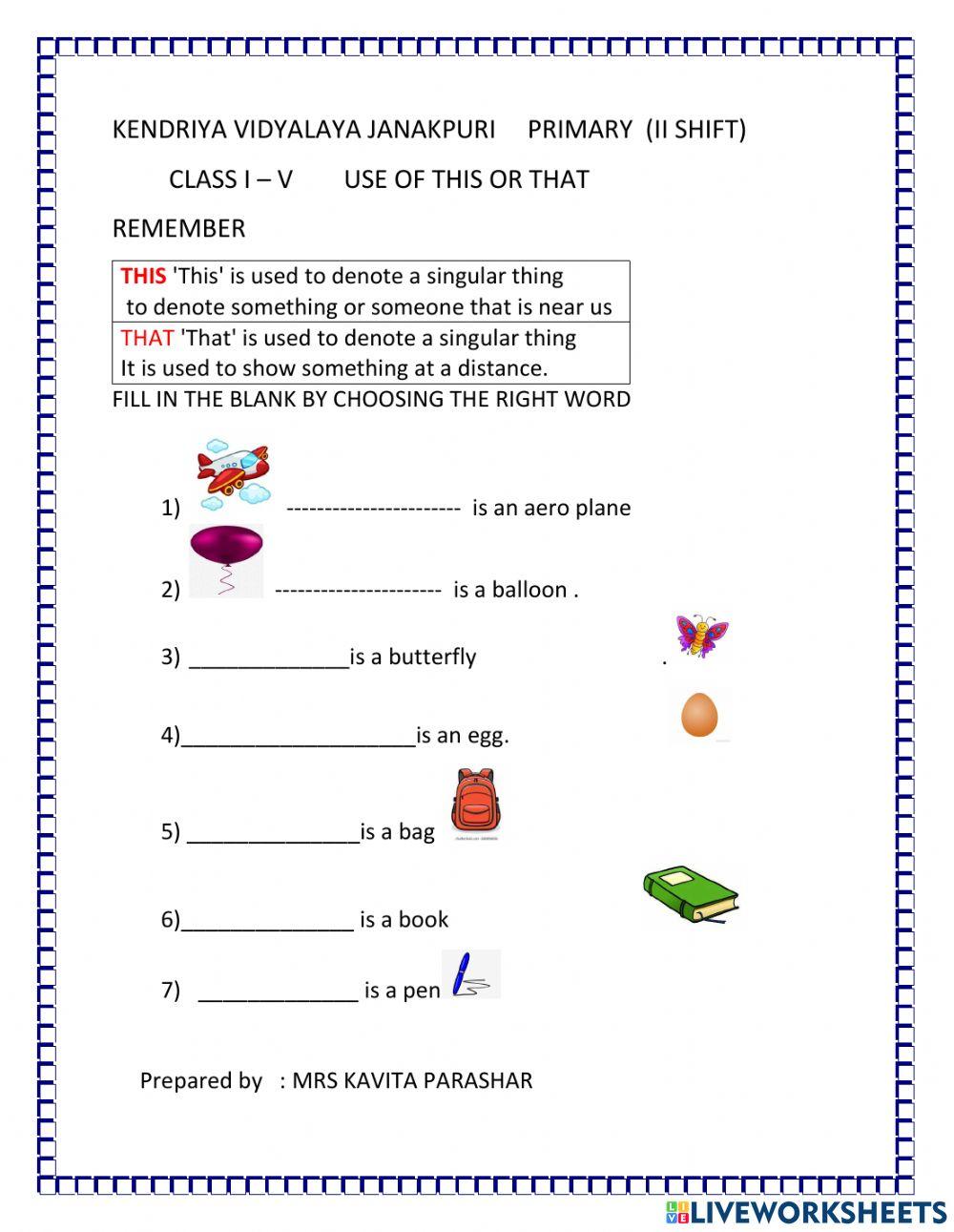 This and that English language activity | Live Worksheets