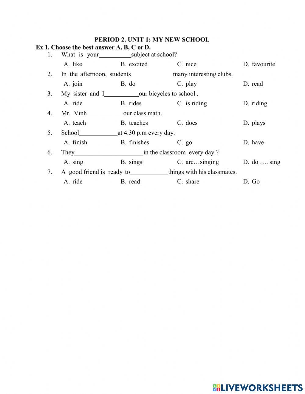 English 6 online exercise for 6 | Live Worksheets