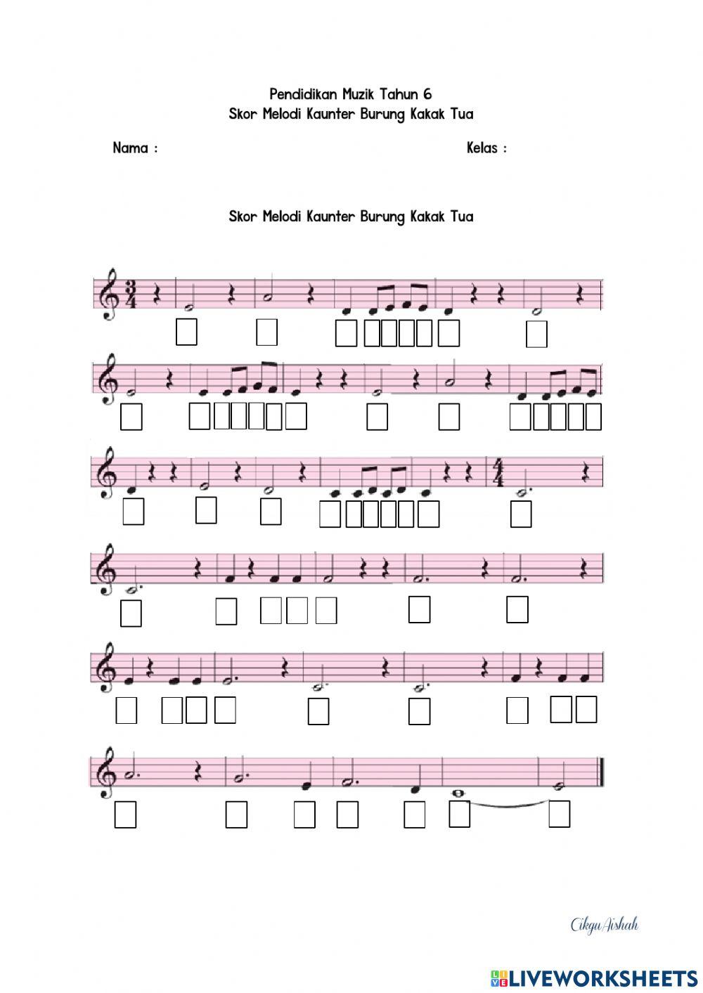 Skor Melodi Kau… | Free Interactive Worksheets | 1365778