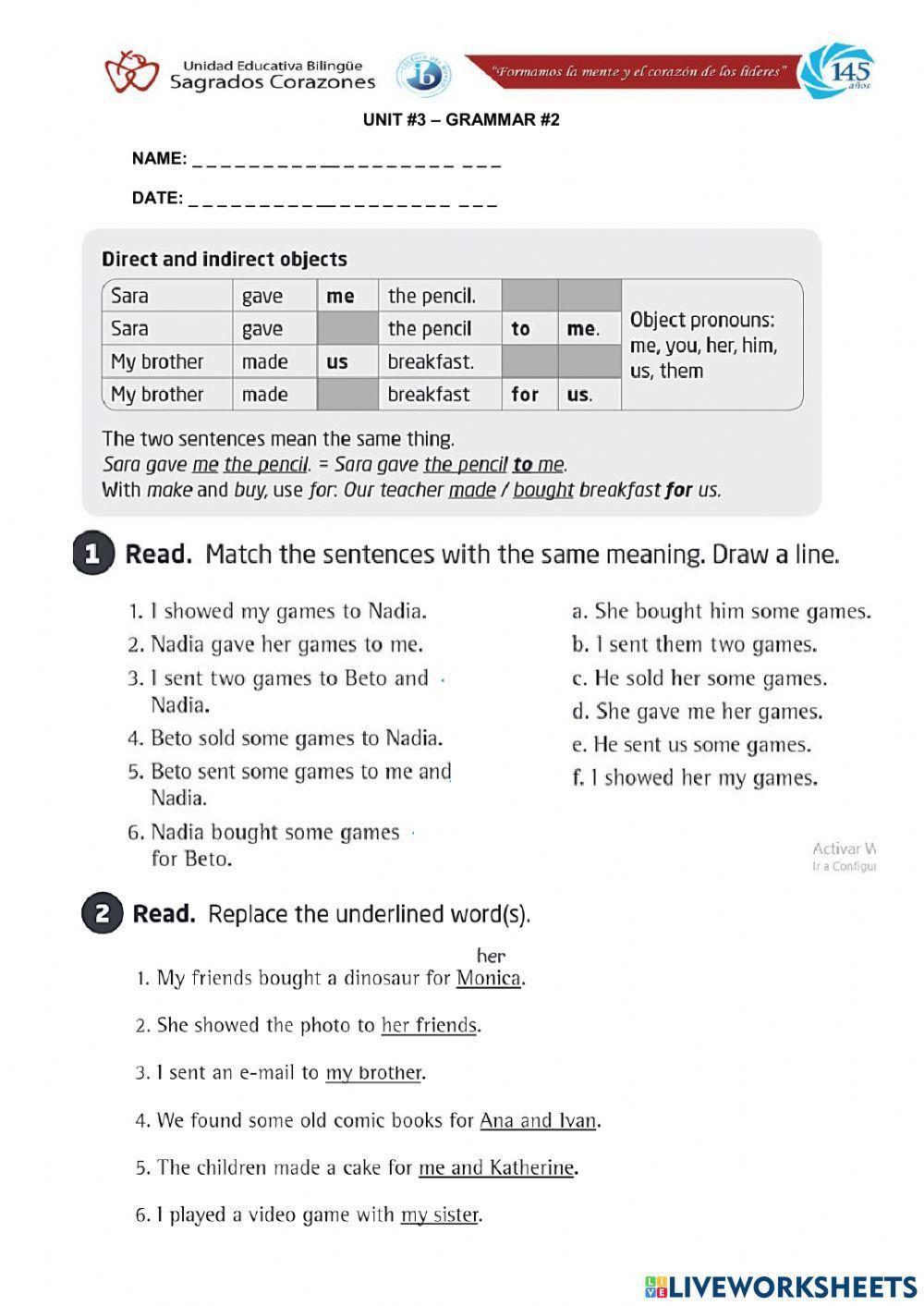 Direct and Indi… | Free Interactive Worksheets | 1365827