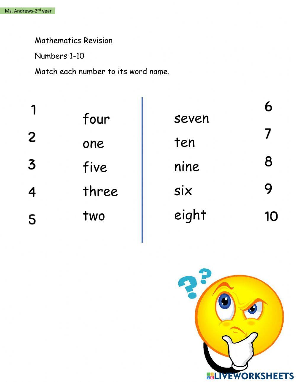 Mathematics Revision-Numbers 1-10 exercise | Live Worksheets