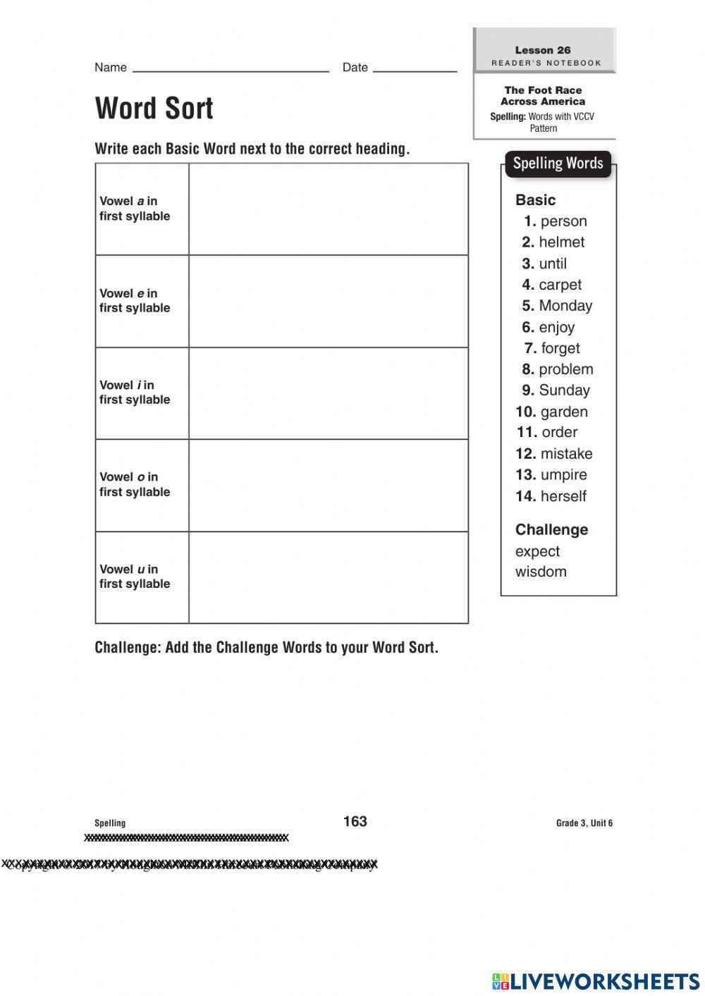 Spelling pg.163 worksheet | Live Worksheets