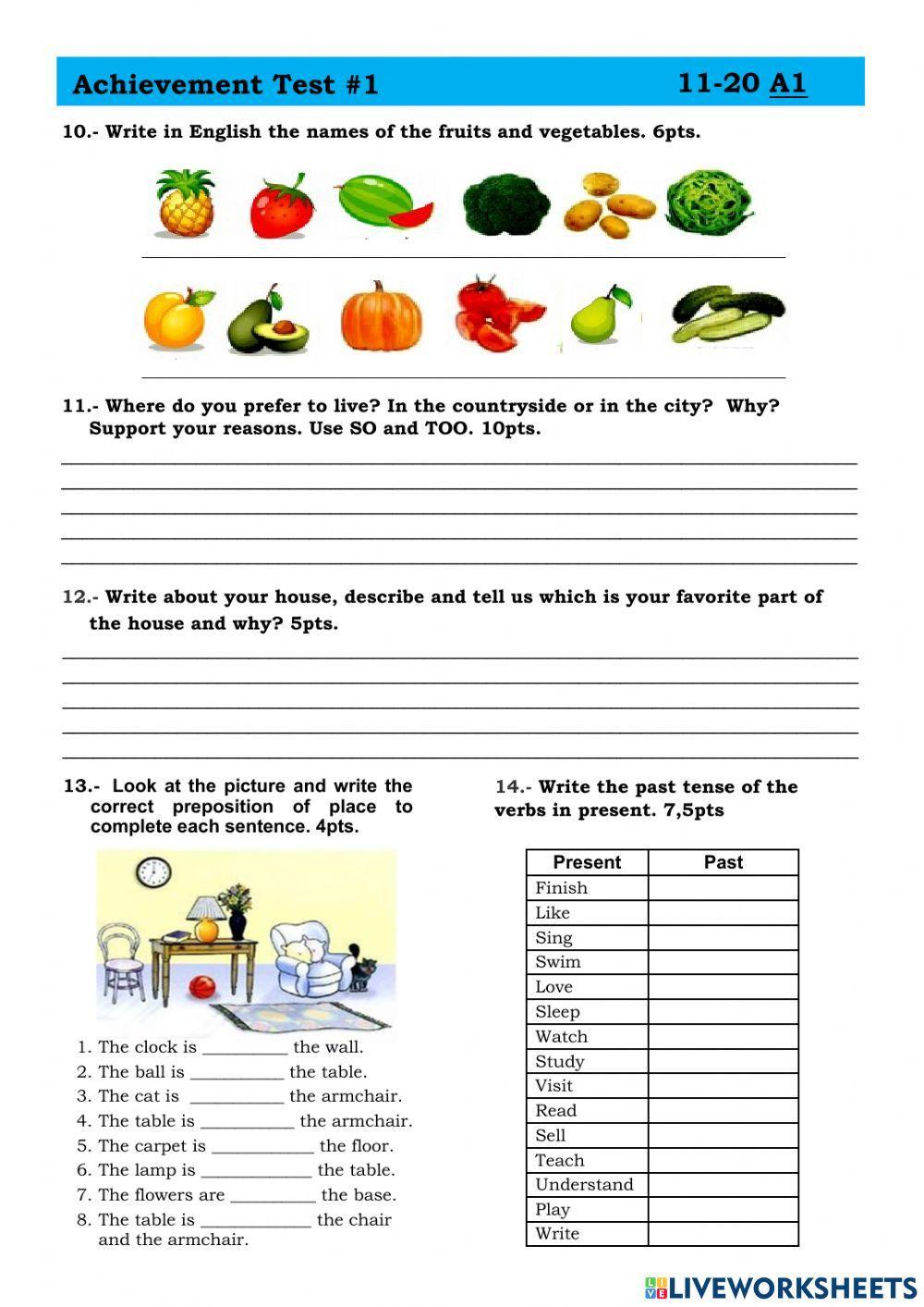 Achievement Test ELE A1 LESSON 11-20 1376606 | ARGELYS