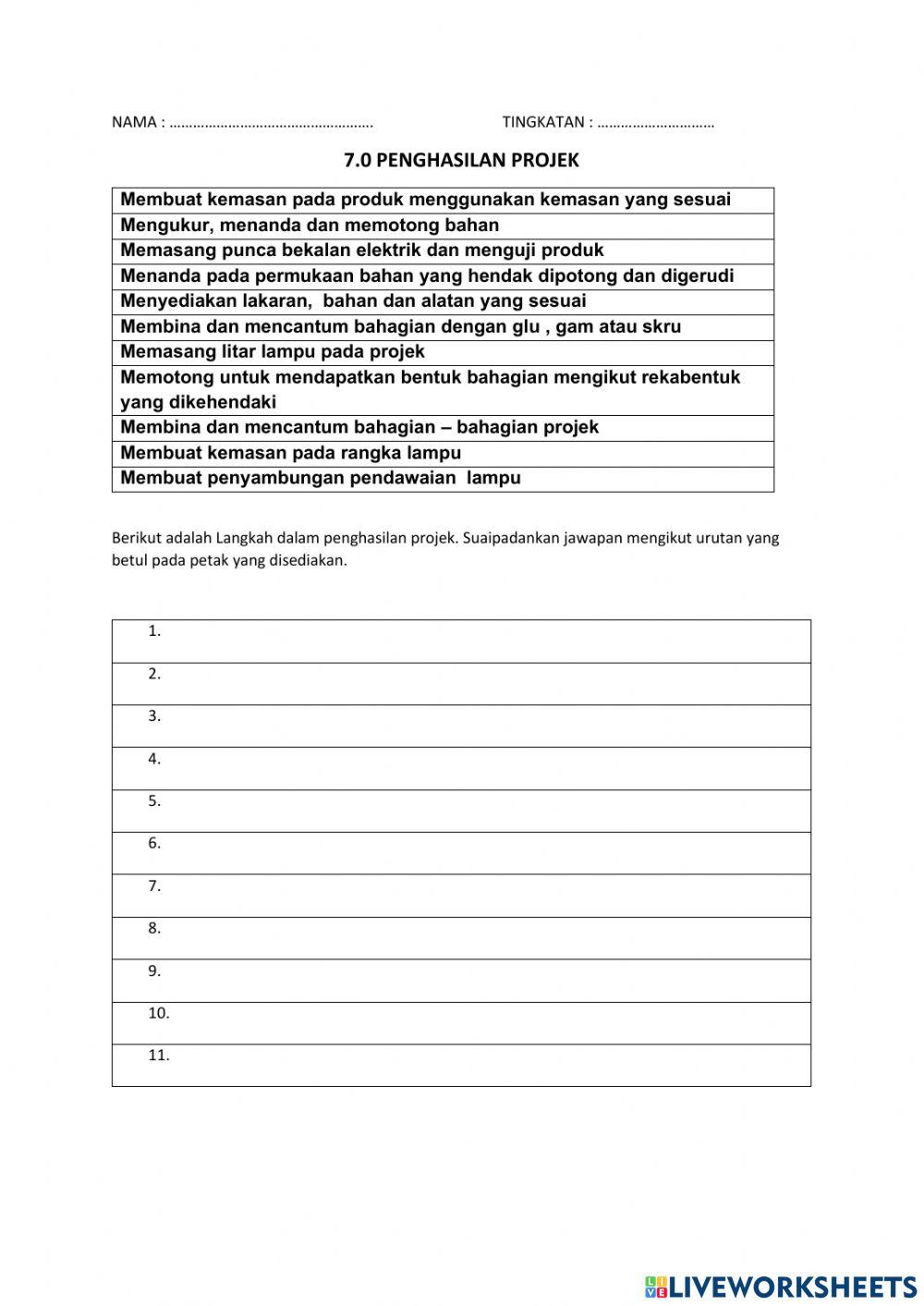 Langkah Penghasilan Produk worksheet | Live Worksheets