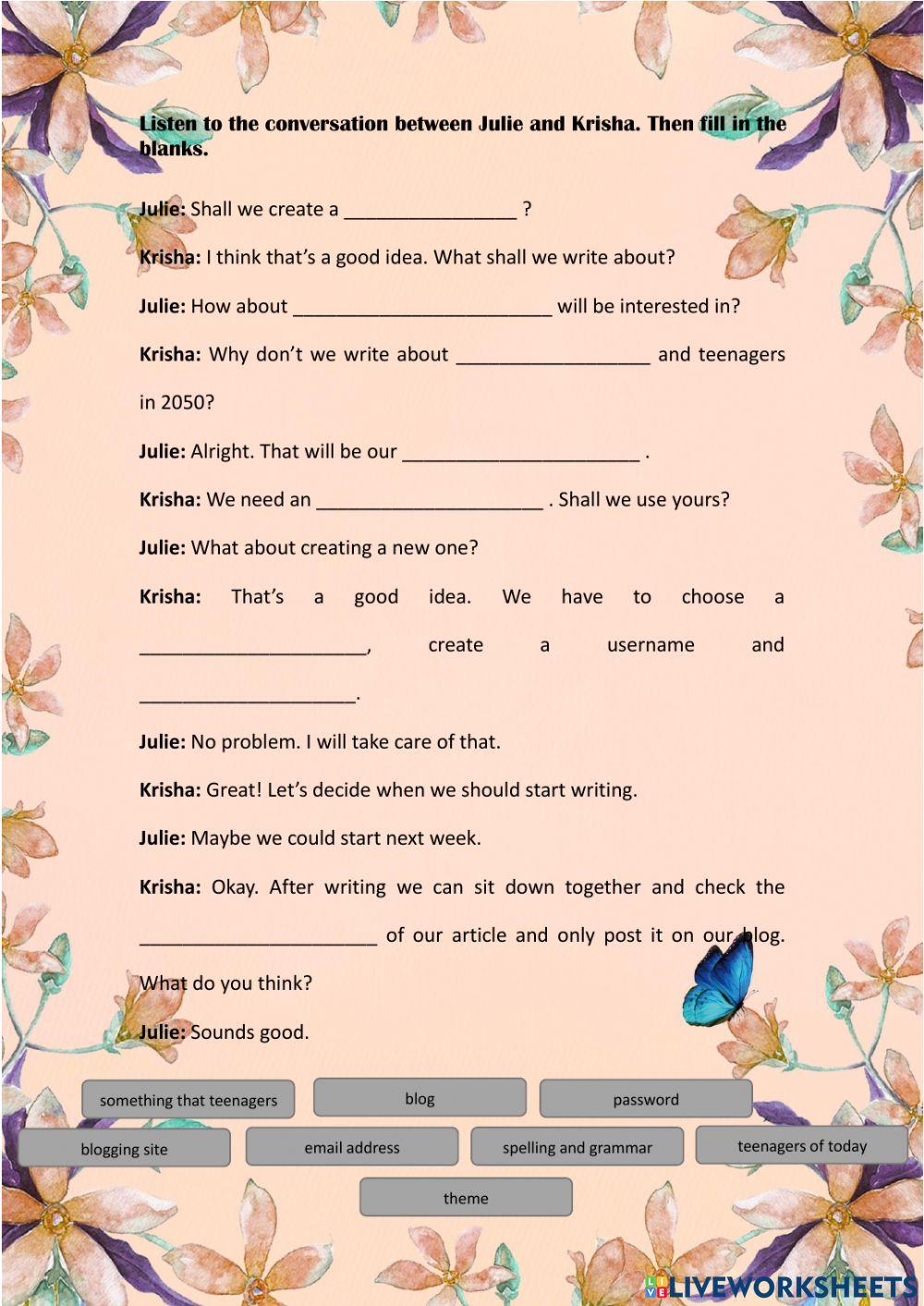 Creating blog 1366955 | TcerWahidah | Live Worksheets