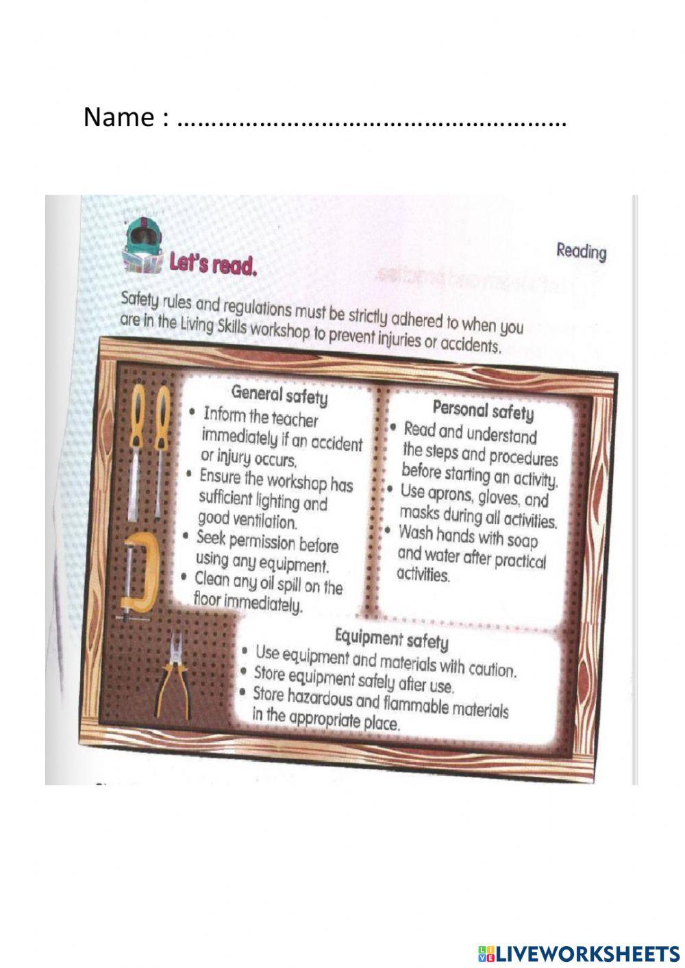 SAFETY RULES AND REGULATIONS online exercise for | Live Worksheets