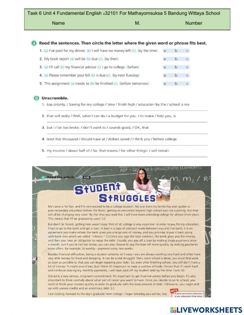 Task 6 Unit 4 online exercise for | Live Worksheets