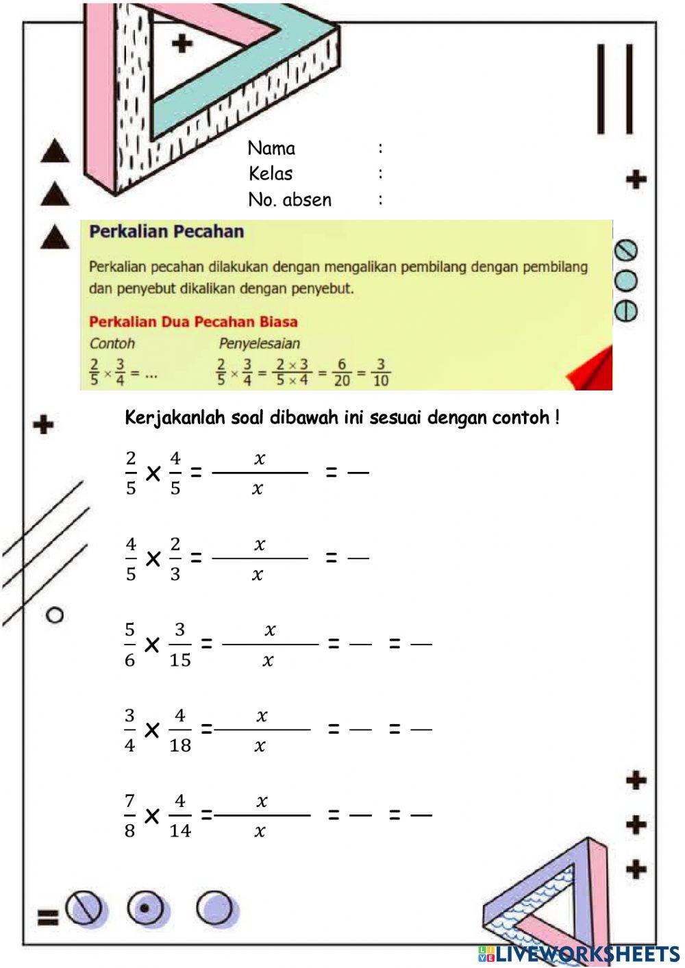 Perkalian pecahan online pdf exercise | Live Worksheets