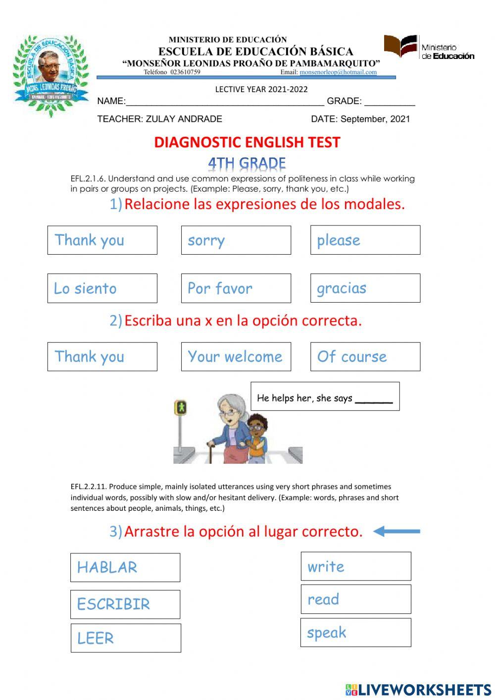 English test online exercise for 4 GRADE | Live Worksheets