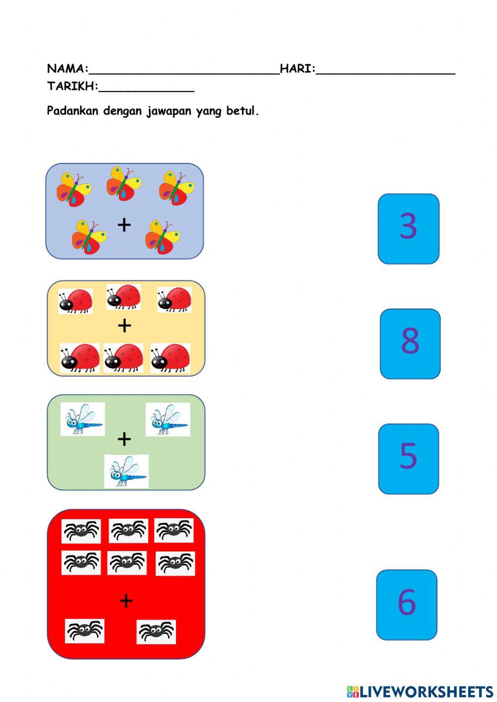 Operasi tambah online exercise for PRASEKOLAH | Live Worksheets