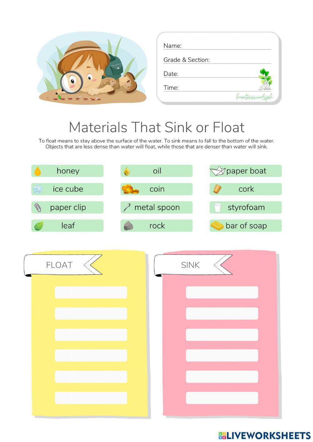 Materials That Sink Or Float Experiment Worksheet , 57% OFF