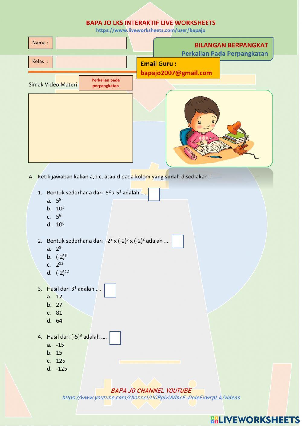Perkalian pada Perpangkatan interactive worksheet | Live Worksheets