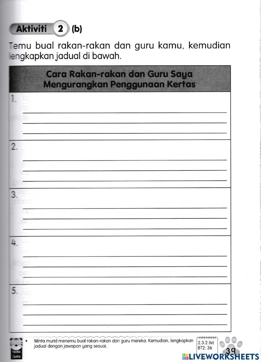 Kurangkan penggunaan kertas worksheet | Live Worksheets