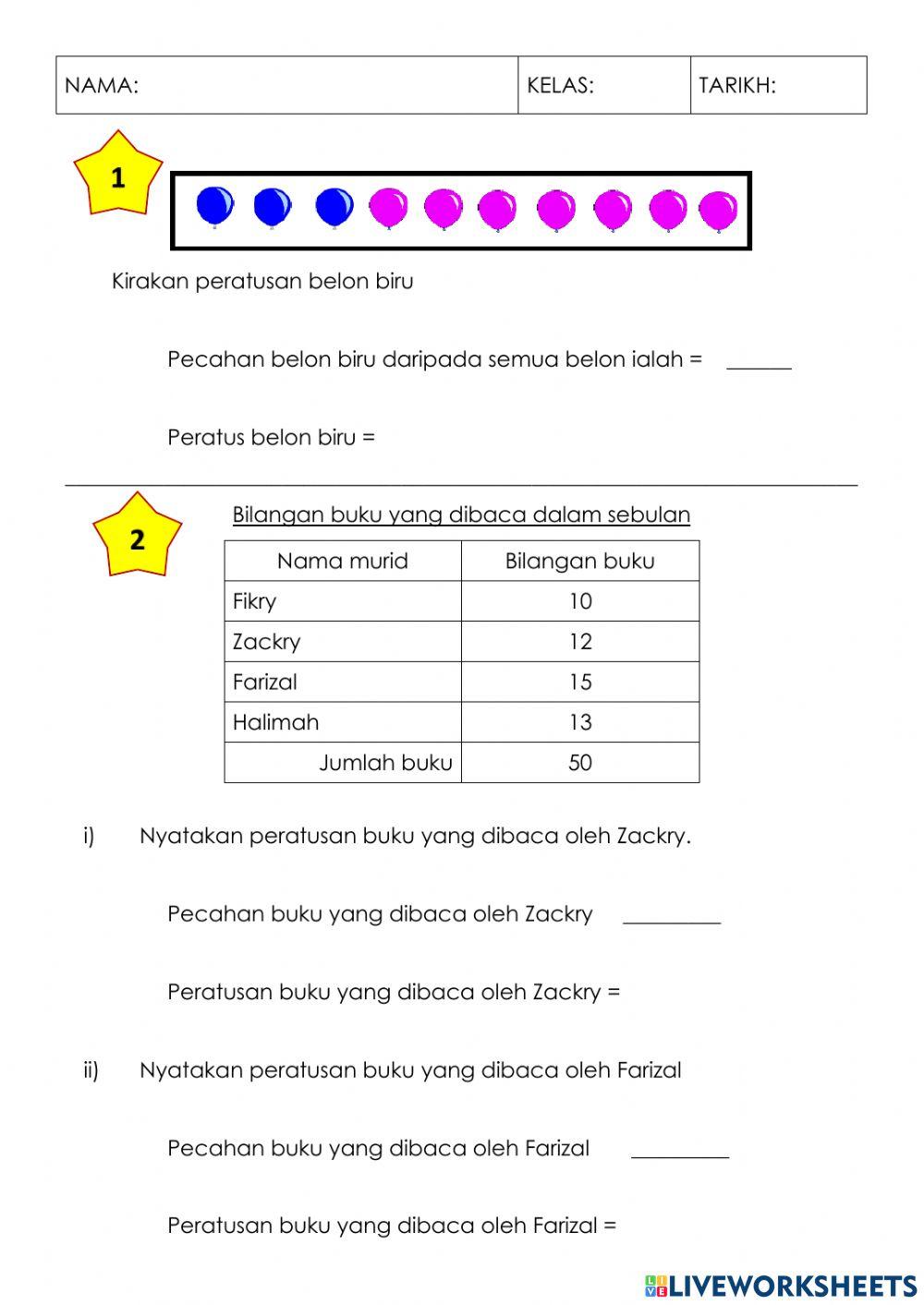 Peratusan objek activity | Live Worksheets