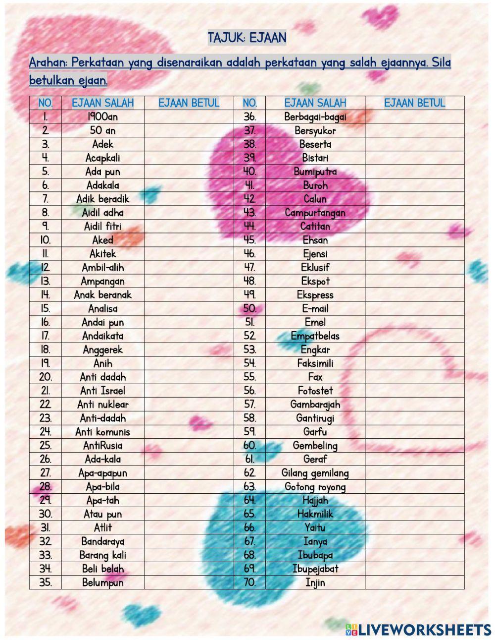 Kesalahan Ejaan | Free Interactive Worksheets | 1369026