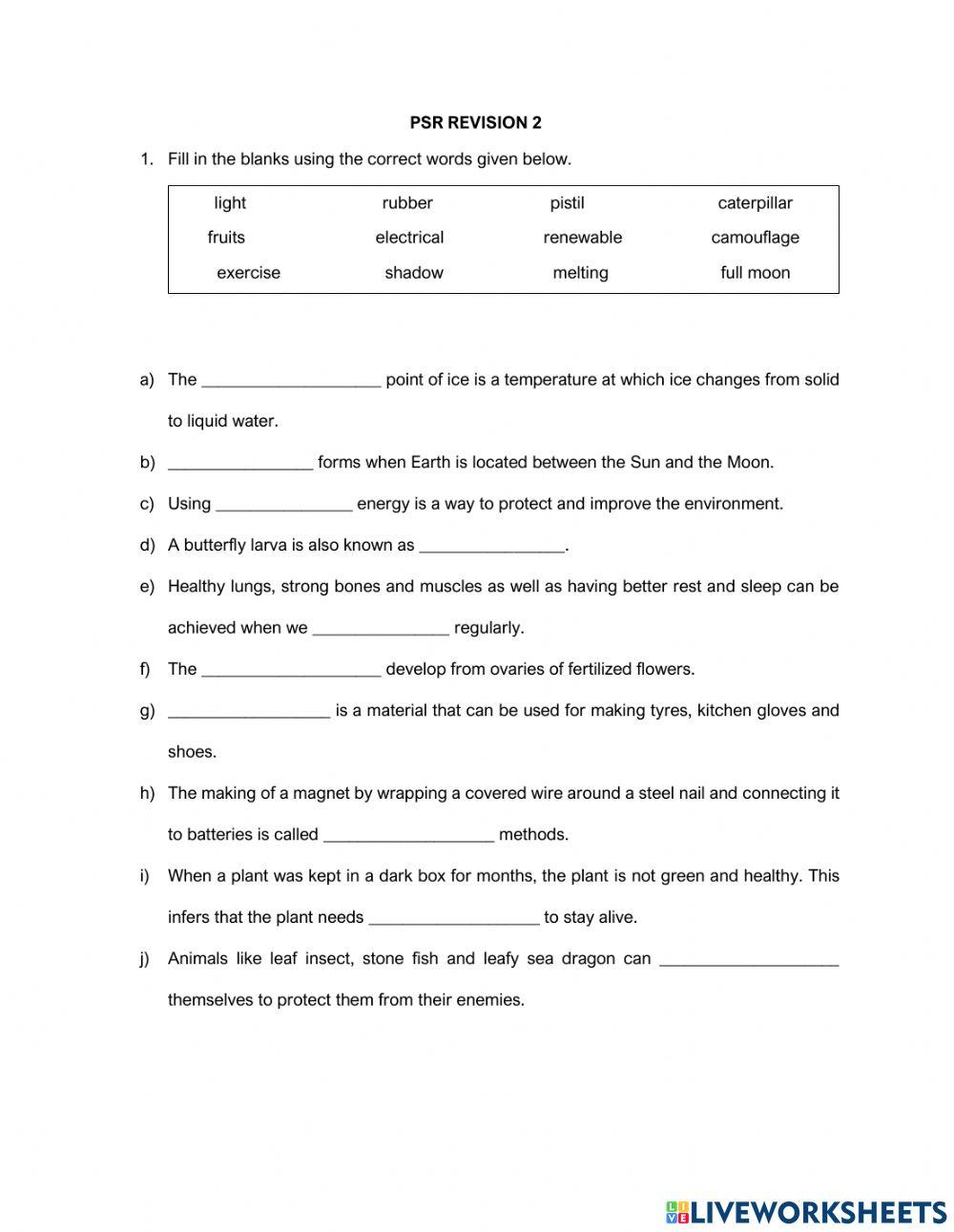 Psr Revision 2 | Free Interactive Worksheets | 1369111